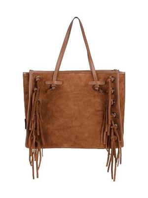 GIANNI CHIARINI Suede Tote Bag With Fringes And Studs - Brown