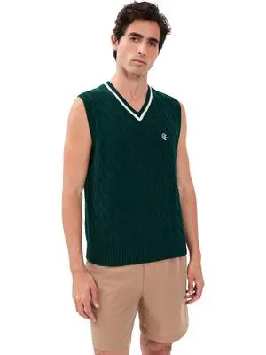 QUIET GOLF Cable Knit V-neck Vest - Fern