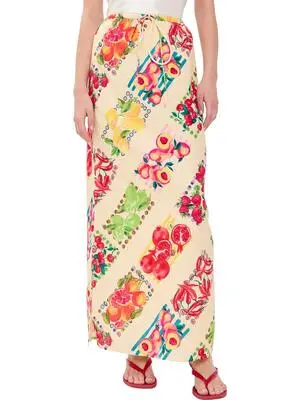 NEVER FULLY DRESSED Mabel Printed Linen Blend Skirt - Cream