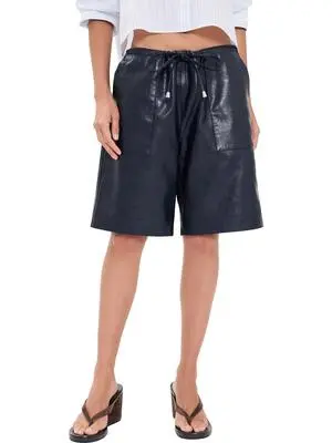 Rag & Bone Claire Faux Leather Drawstring Shorts - Navy