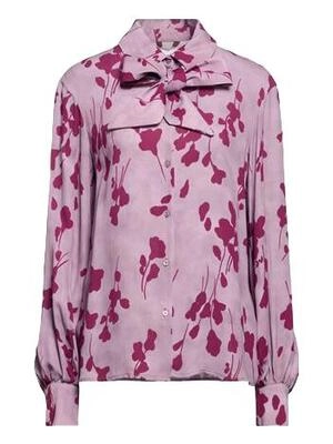 MANILA GRACE Viscose Floral Print Shirt With Pussy Bow - Lilac