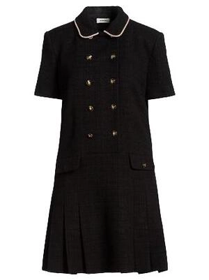 Sandro Tweed Mini Dress With Embellished Collar - Black