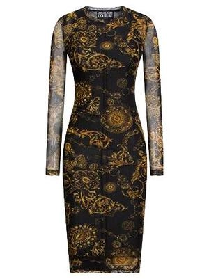 Versace Printed Long Sleeve Bodycon Midi Dress - Black