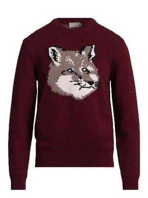 Maison Kitsuné Lambswool Sweater With Fox Motif - Burgundy