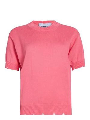 AMARANTO Cotton Distressed Knit Sweater - Pink