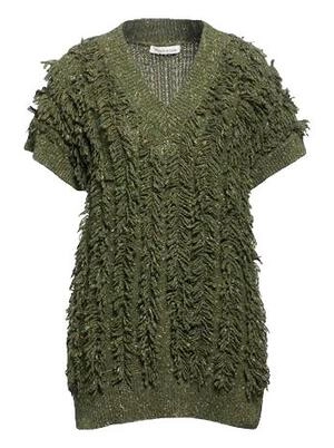 MANILA GRACE Sleeveless V-neck Sweater With Fringe Detail - Green