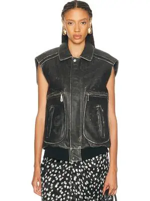 Rabanne Oversized Sleeveless Leather Jacket - Black