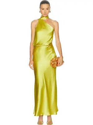 Staud Estelle Halterneck Maxi Dress - Citron
