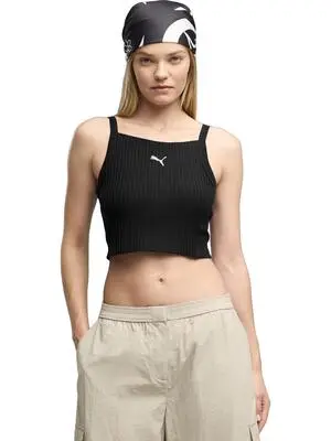 PUMA Ribbed Cropped Crew Neck Top - Black