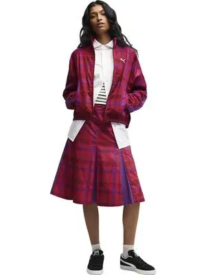 PUMA T7 Pleated Tartan Midi Skirt - Red