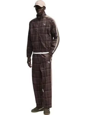 PUMA T7 Relaxed Tartan T7 Track Pants - Brown