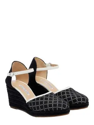 Manolo Blahnik Raffia-effect Espadrille Wedges With Buckle-fastening Ankle Strap - Black