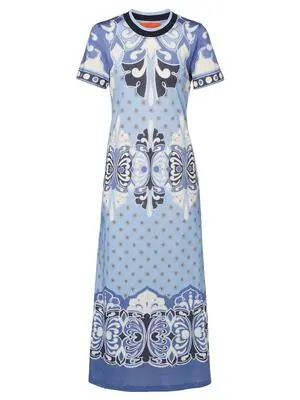 La DoubleJ La DoubleJ Sporty Swing Printed Cotton Jersey Midi Dress Blue