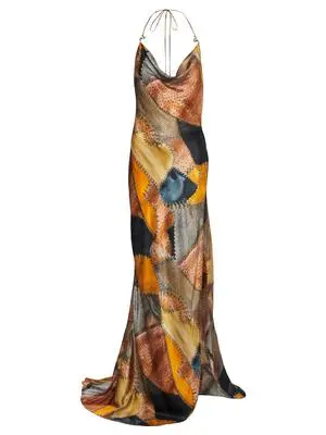 Roberto Cavalli Draped Printed Silk Maxi Dress - Multicoloured