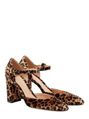 GIANVITO ROSSI Leopard Print Velvet Pumps With Buckle-fastening Ankle Strap - Brown