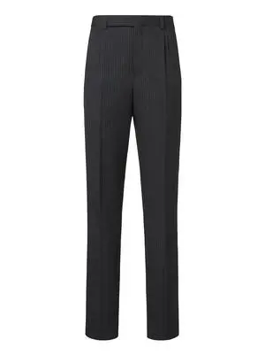 Saint Laurent Pinstripe Wool Straight Leg Trousers - Grey