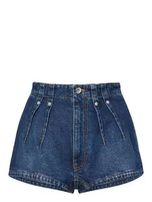 MUGLER Pleated Denim Shorts - Blue