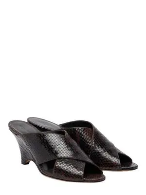 Le Monde Beryl Luca Snake-effect Leather Mules - Brown