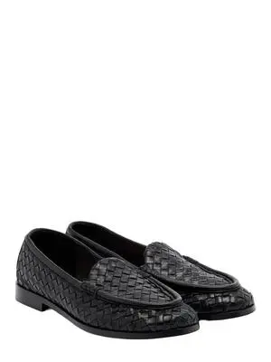 Bottega Veneta Silenzio Intrecciato Leather Loafers - Black