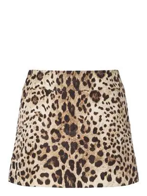 Dolce & Gabbana Leopard Print Cotton And Silk-blend Miniskirt - Brown