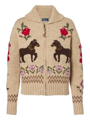 Polo Ralph Lauren Intarsia Wool And Cotton Zip-up Cardigan - Beige