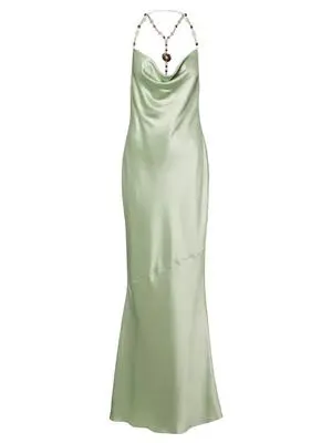 Retrofete Odalis Beaded Draped Maxi Dress - Green