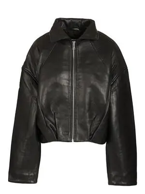 ROTATE BY BIRGER CHRISTENSEN Leather Boxy Cropped Jacket - Black