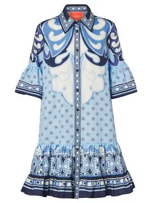 La DoubleJ Choux Printed Cotton Poplin Shirt Dress - Blue