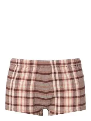 Staud Nilo Checked Linen-blend Shorts - Pink