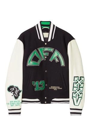 Off-White Croco Leather Wool Varsity Jacket - Black
