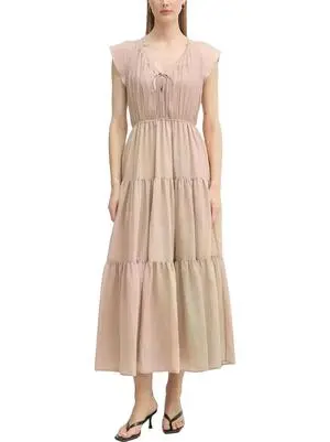 GAUDI Pleated Tiered Midi Dress - Neutrals