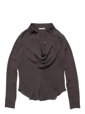 Acne Studios Silk Blouse With Draped Cowl Neck - Brown