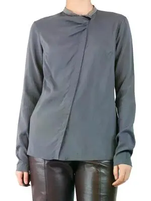 Brunello Cucinelli Beaded Collar Long Sleeve Blouse - Grey