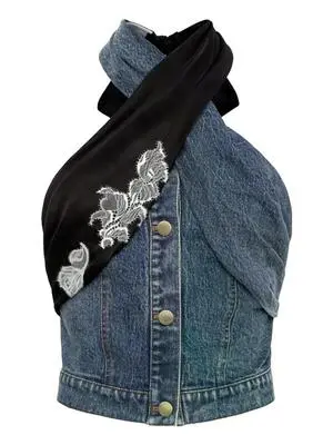 HELLESSY Hellesy Joel Lace-Trimmed Halter-Neck Denim Blouse