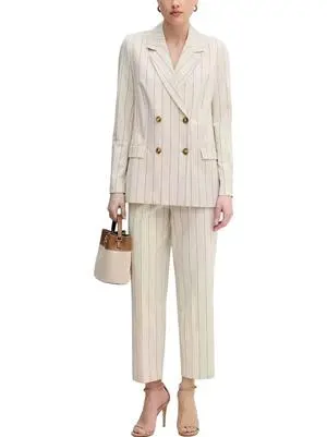 BENETTON Double-breasted Pinstripe Blazer - Neutrals