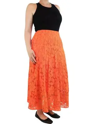ME+EM Floral Lace Maxi Skirt - Orange