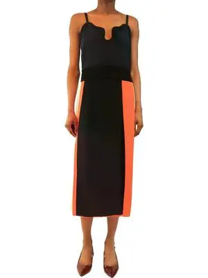 Victoria Beckham Contrast-panel Pleated Silk Midi Dress - Black