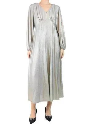 WYse Crinkle Metallic V-neck Dress - Silver