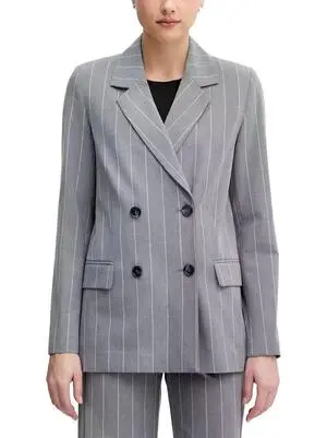 BENETTON Pinstripe Double-breasted Blazer - Grey
