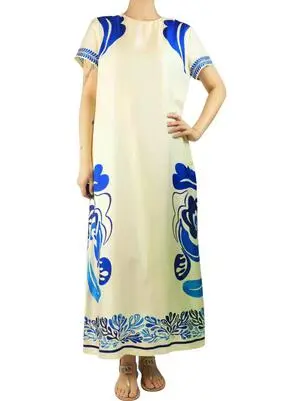 La DoubleJ Graphic Print Silk Maxi Dress - Neutrals