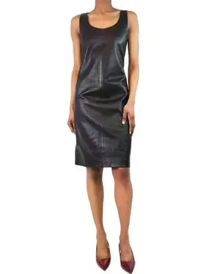 Bottega Veneta Scoop Neck Leather Mini Dress - Black