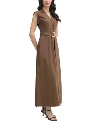 GAUDI Belted V-neck Midi Dress - Brown