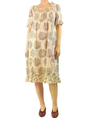 DOSA Printed Ruffle Trim Midi Dress - Neutrals