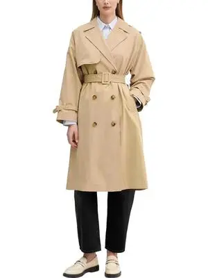 BENETTON Double-breasted Belted Trench Coat - Neutrals