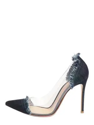 GIANVITO ROSSI Denim Pointed Toe Pumps - Blue
