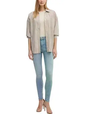 BENETTON Vertical Stripe Chest Pocket Shirt - Neutrals