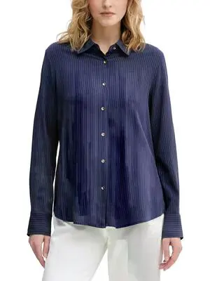 BENETTON Pinstripe Pattern Button-up Shirt - Blue