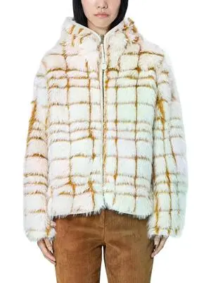 Moncler Check-patterned Faux-fur Jacket - Neutrals