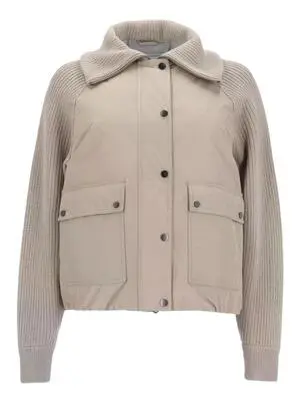 Brunello Cucinelli Beige Panelled Ribbed-knit Jacket - Neutrals