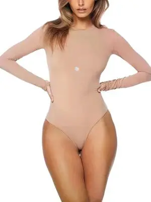 GOD SAVE QUEENS Long Sleeve Crewneck Bodysuit - Neutrals